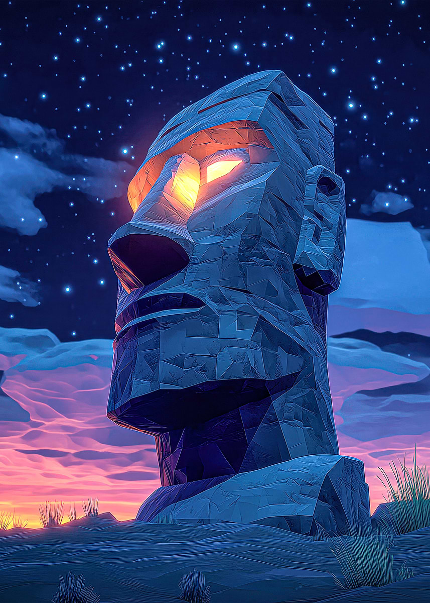 'Moai Statue Night Sky' Poster, picture, metal print, paint by Create ...