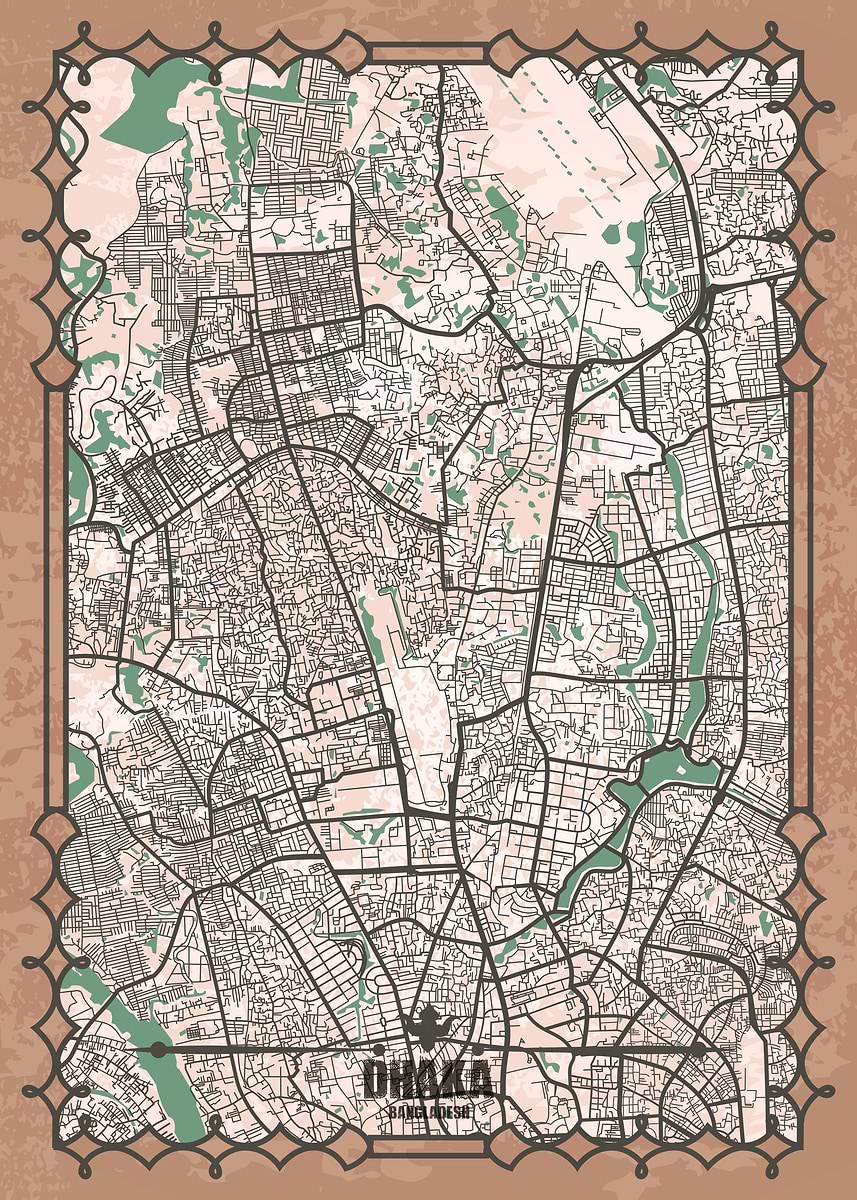 'Dhaka City Map' Poster, picture, metal print, paint by DE Maps | Displate