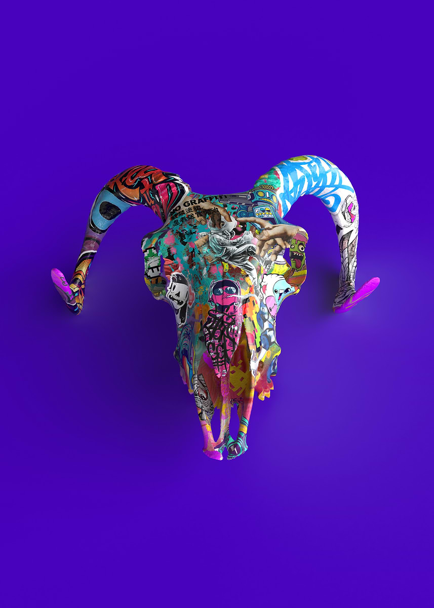 'Graffiti Ram Skull' Poster, picture, metal print, paint by intag ...