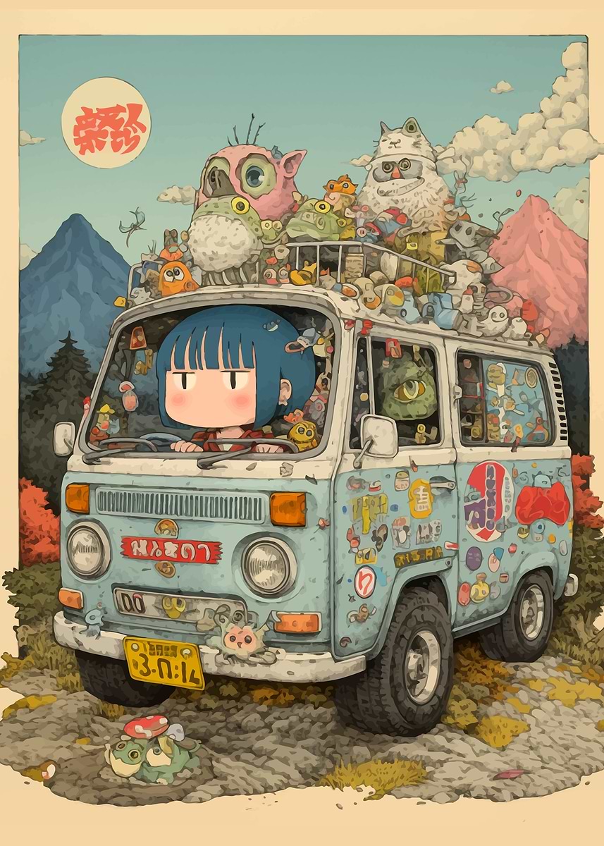 'Cute Girl Driving Van' Poster, picture, metal print, paint by DEGUZMAN ...
