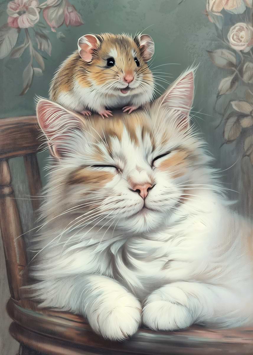 'Cat and Mouse Naptime' Poster, picture, metal print, paint by ...