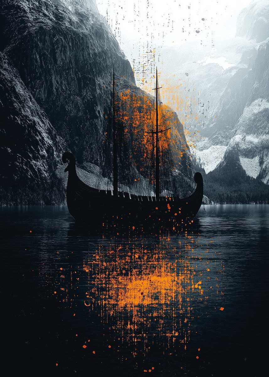 'Viking Ship in Fjord' Poster, picture, metal print, paint by ...