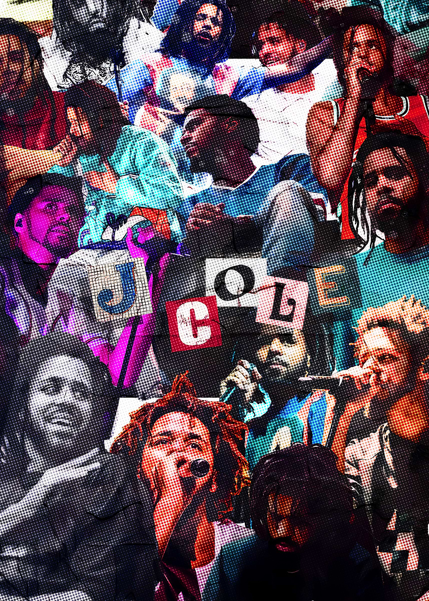 'J. Cole Collage' Poster, picture, metal print, paint by adzinaz | Displate