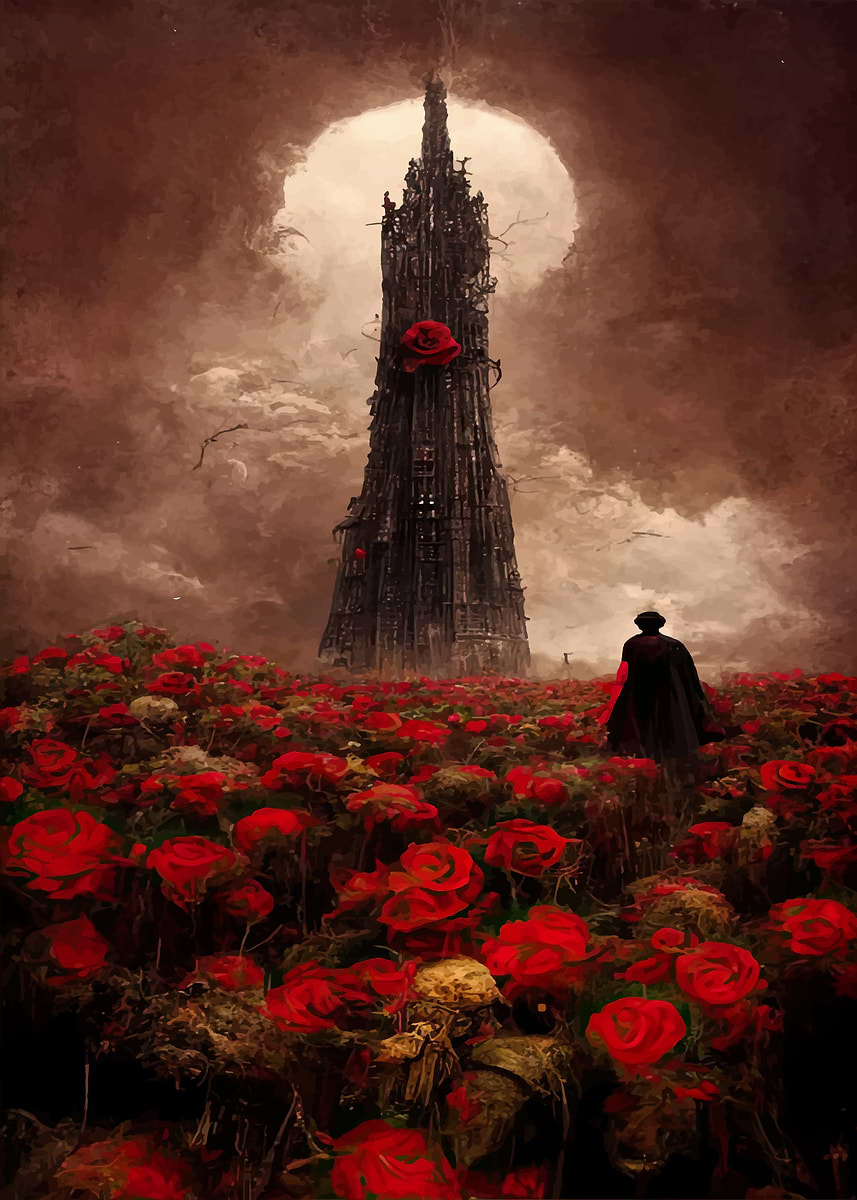 'Gothic Tower and Rose Field' Poster, picture, metal print, paint by ...