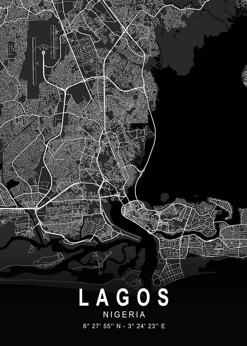 'Lagos City Map' Poster, picture, metal print, paint by DesignerMind ...