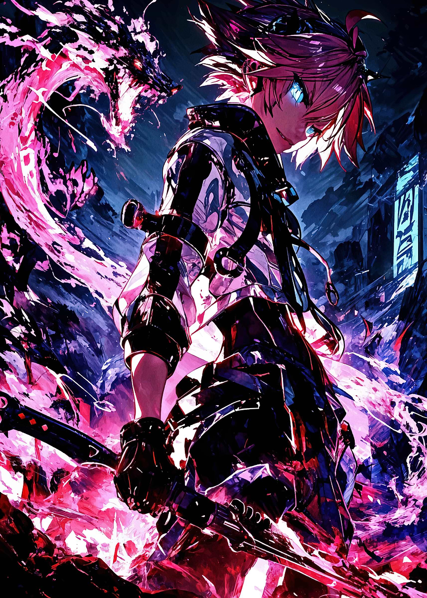 'Anime Character with Sword' Poster, picture, metal print, paint by ...
