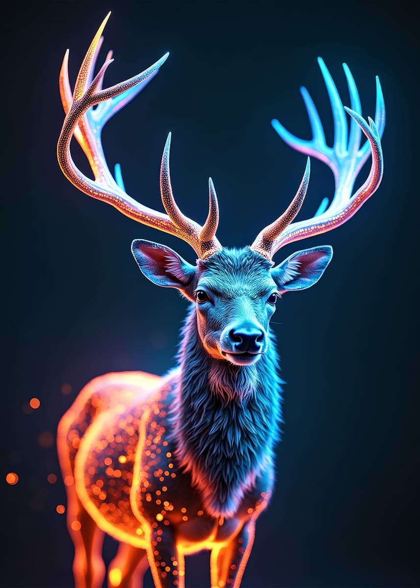 'Neon Deer' Poster, picture, metal print, paint by karsa | Displate
