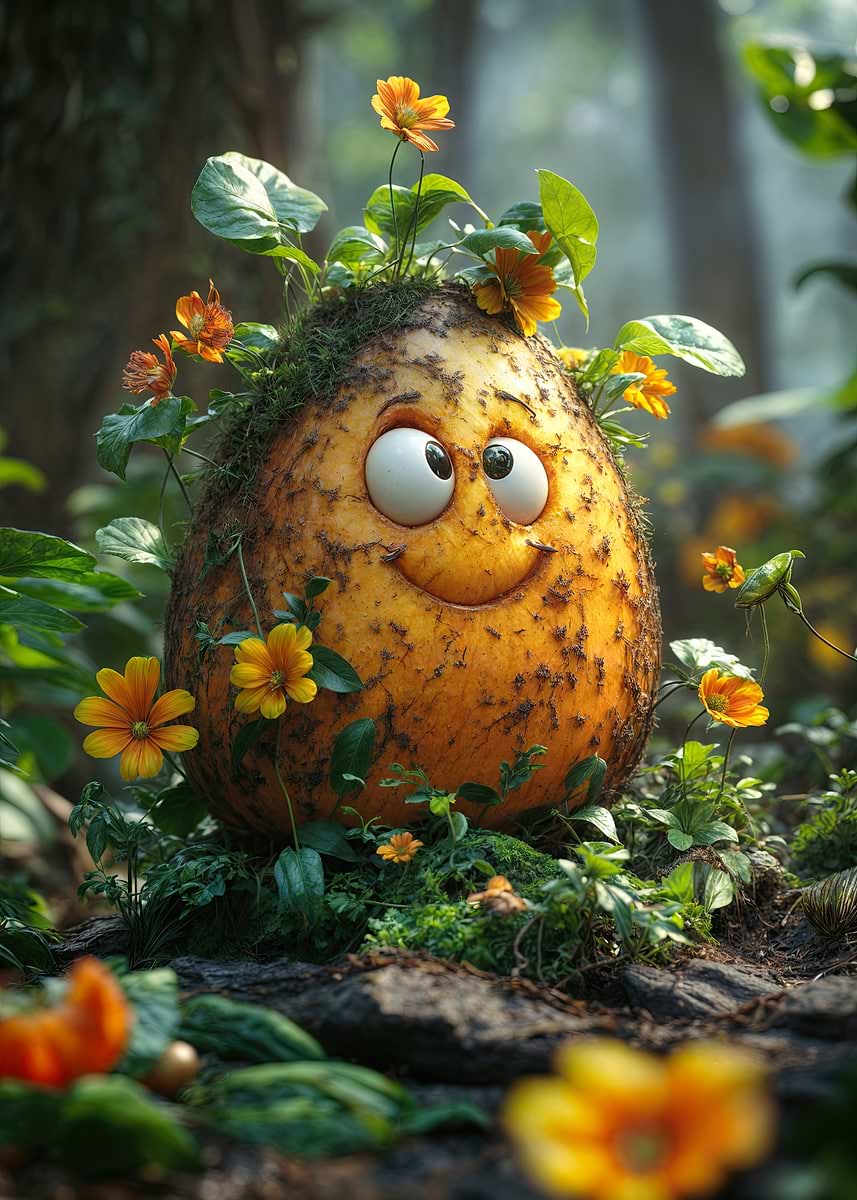 'Smiling Potato in Forest' Poster, picture, metal print, paint by ...