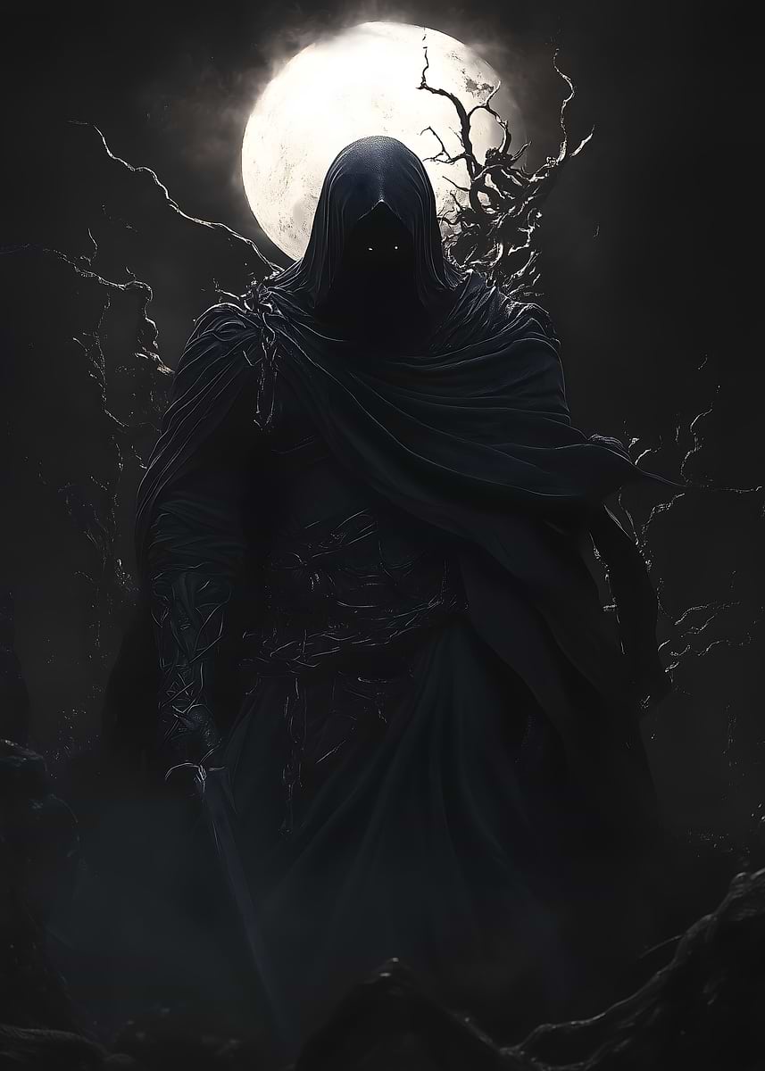 'Dark Figure in Moonlight' Poster, picture, metal print, paint by ...