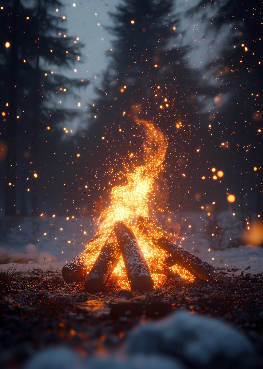 'Campfire in the Snow' Poster, picture, metal print, paint by Aous ...