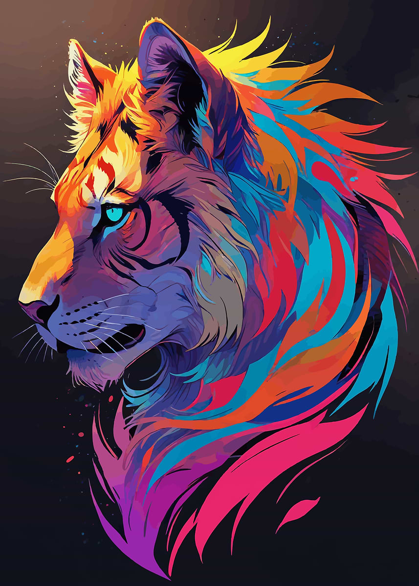 'Colorful Tiger Portrait' Poster, picture, metal print, paint by ...