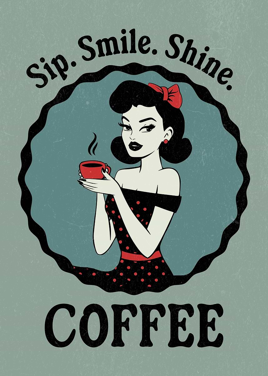 'Retro Coffee Girl' Poster, picture, metal print, paint by RudiArt ...