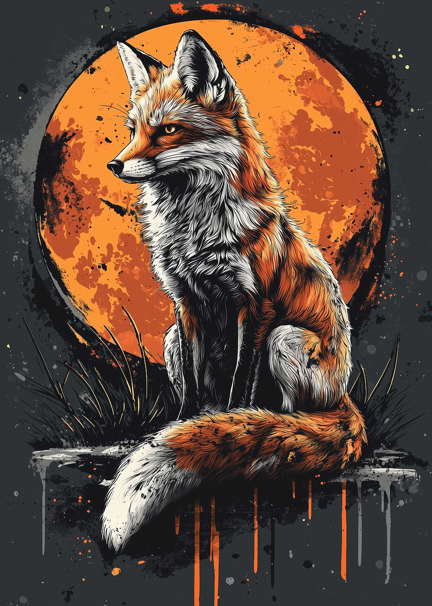 'Fox Under Blood Moon' Poster, picture, metal print, paint by Kordiush ...