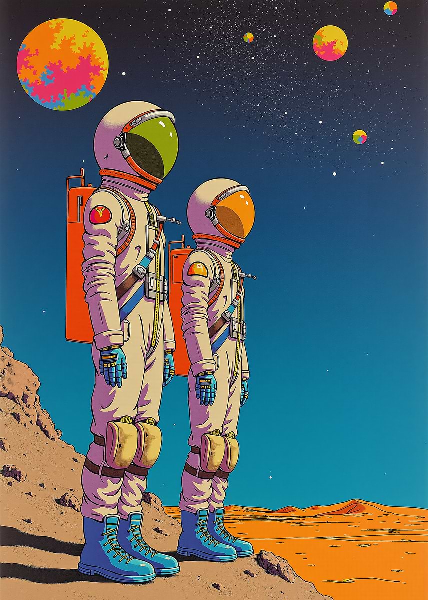 'Astronauts on Mars' Poster, picture, metal print, paint by Lorence | Displate