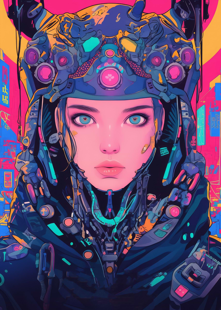 'Cyberpunk Female Portrait' Poster, picture, metal print, paint by ...