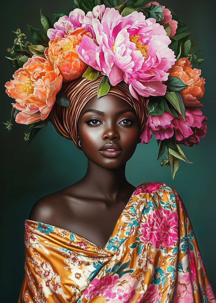 'Floral Portrait of a Woman' Poster, picture, metal print, paint by ...