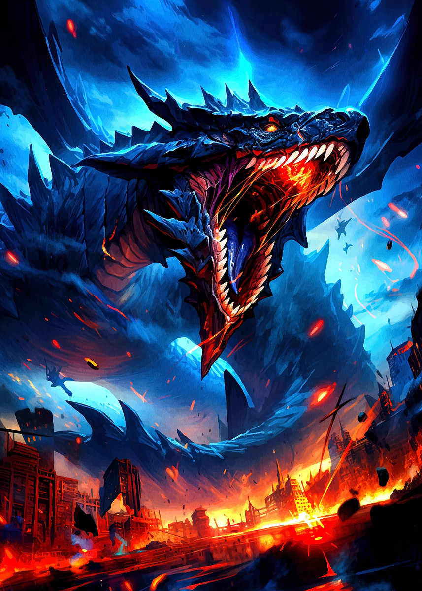 'Dragon Attack on City' Poster, picture, metal print, paint by Gabija ...