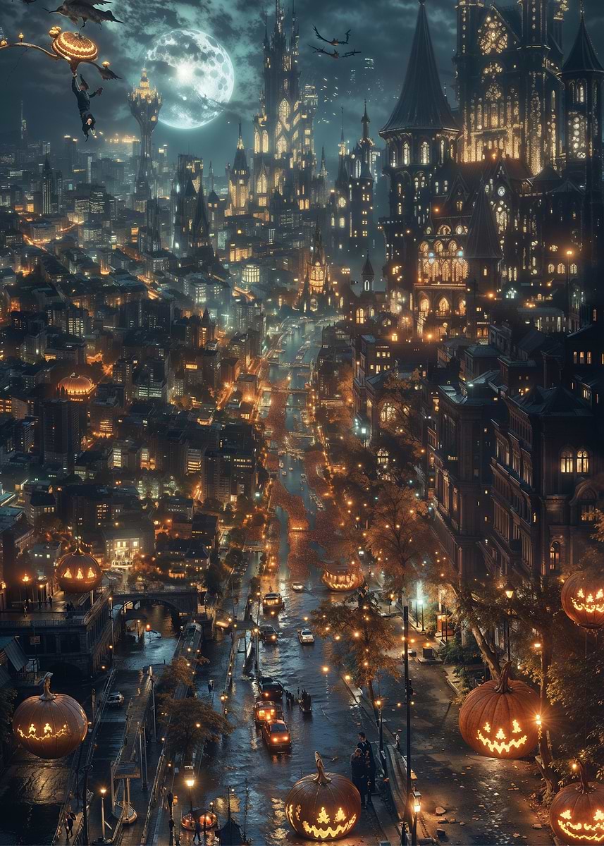 'Halloween Cityscape' Poster, picture, metal print, paint by despicable ...