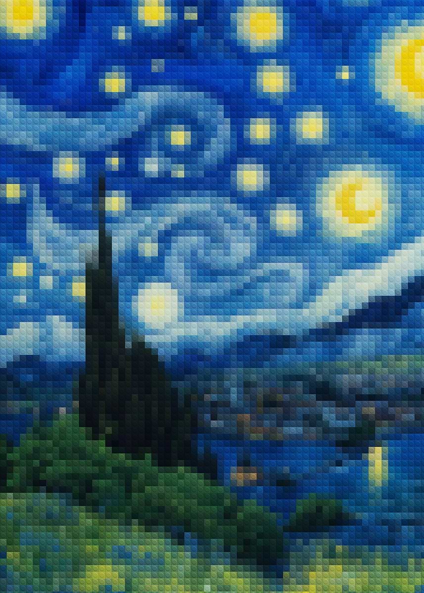 'Starry Night Pixel Art' Poster, picture, metal print, paint by ...