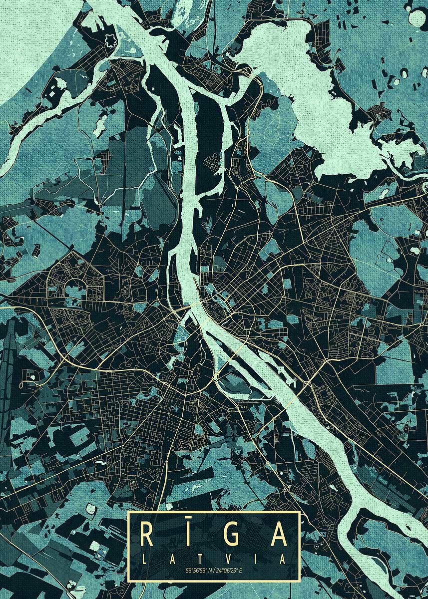 'Riga City Map Summer' Poster, picture, metal print, paint by deMAP ...