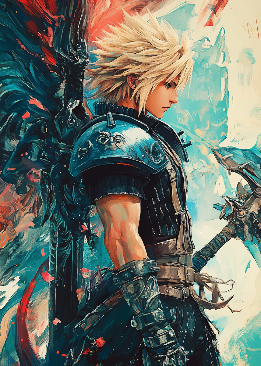 'Final Fantasy cloud strife' Poster, picture, metal print, paint by in here art | Displate