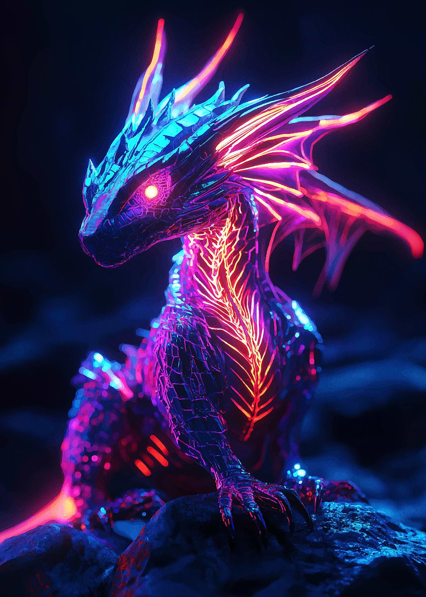 'Neon Dragon' Poster, picture, metal print, paint by Hurley Kayson ...