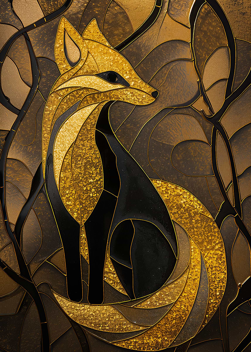 'Golden Fox Stained Glass' Poster, picture, metal print, paint by ...