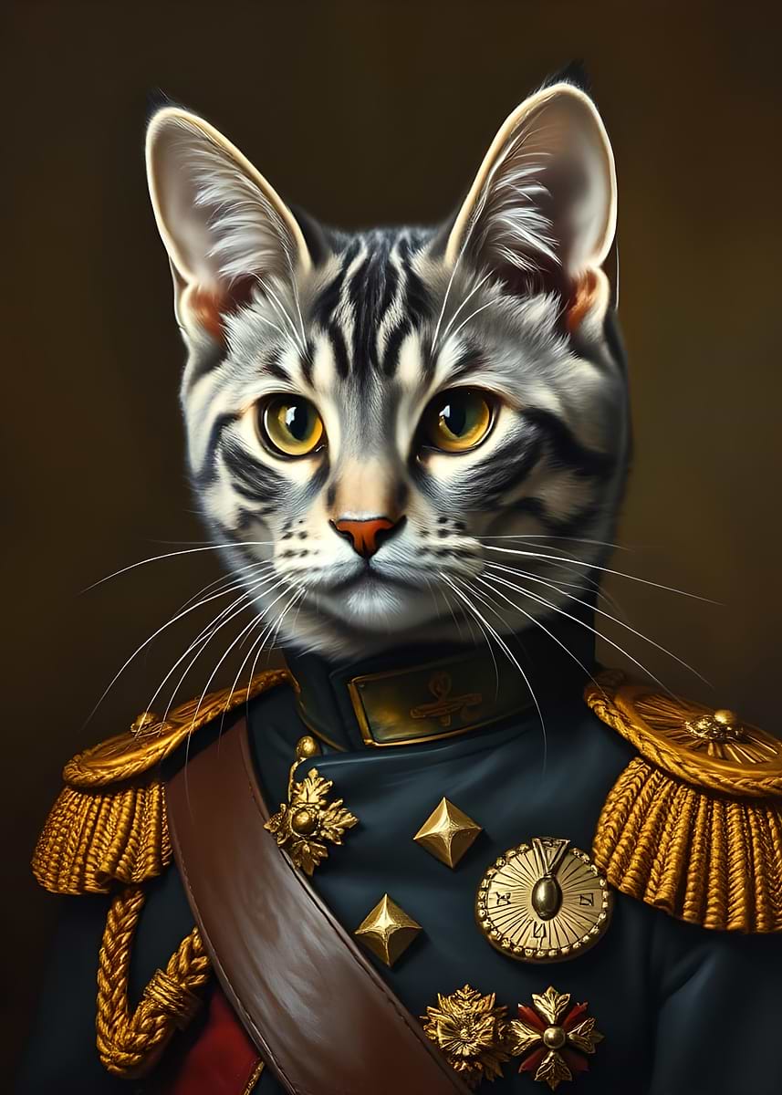 'Cat in Military Uniform' Poster, picture, metal print, paint by ...