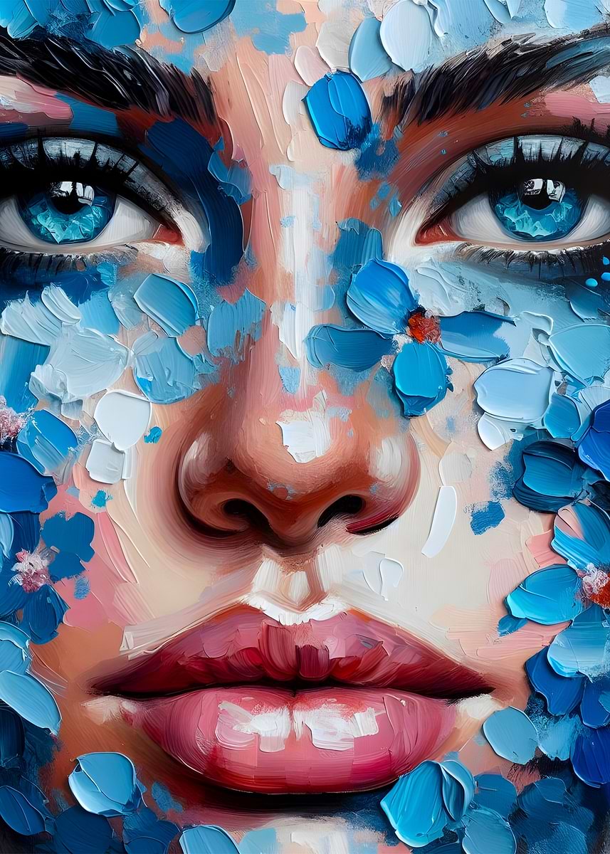 'Blue Floral Print Portrait' Poster, picture, metal print, paint by G ...