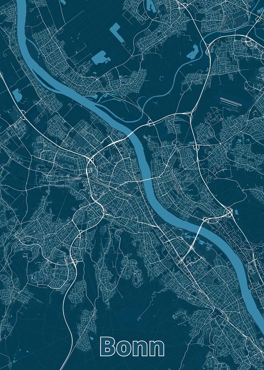 'Bonn City Map' Poster, picture, metal print, paint by Sam Kal | Displate