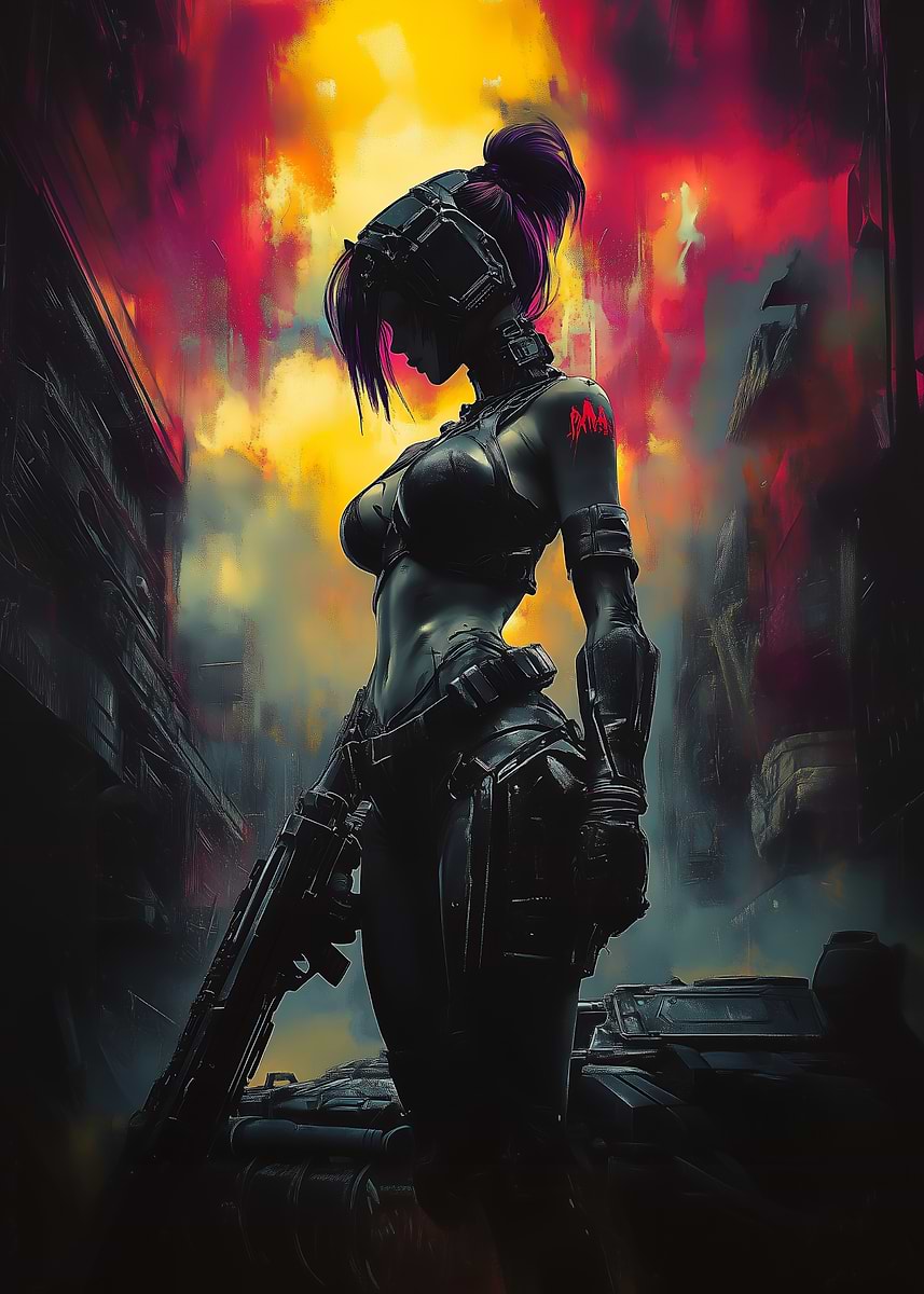 'Cyberpunk Female Soldier' Poster, picture, metal print, paint by ...