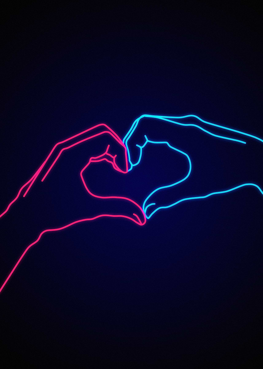 'Neon Heart Hands' Poster, picture, metal print, paint by Ericc Yummy ...