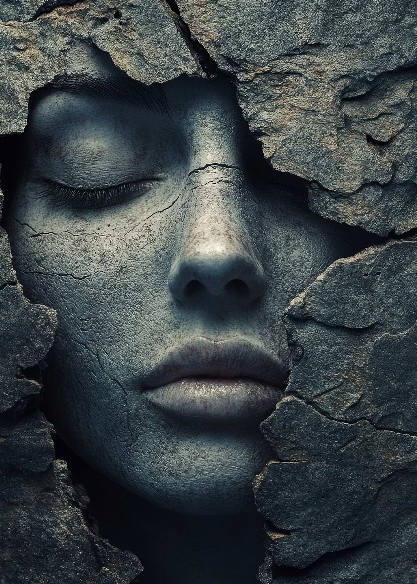 'Face Emerging from Stone' Poster, picture, metal print, paint by ...