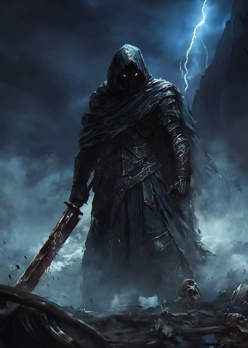 'Dark Knight with Red Eyes' Poster, picture, metal print, paint by AI ...