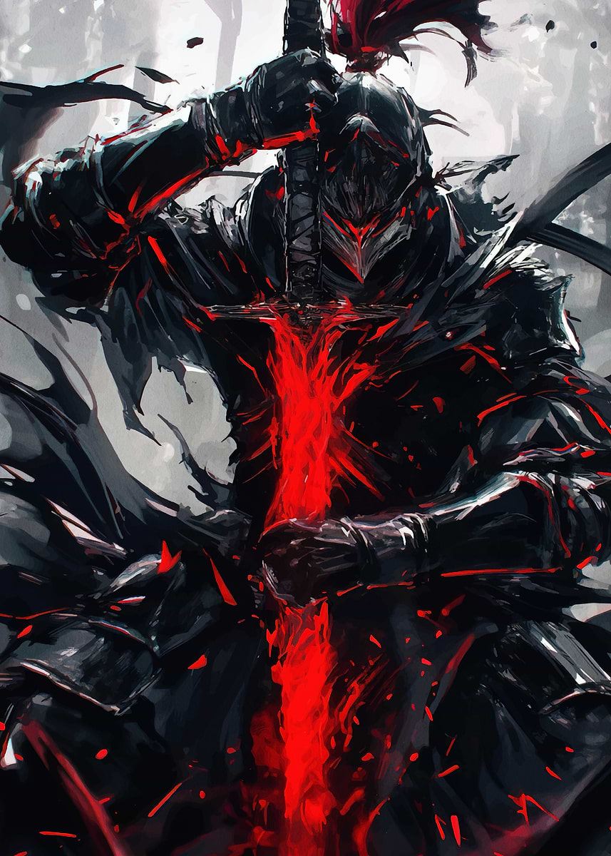 'Dark Knight with Red Sword' Poster, picture, metal print, paint by ...