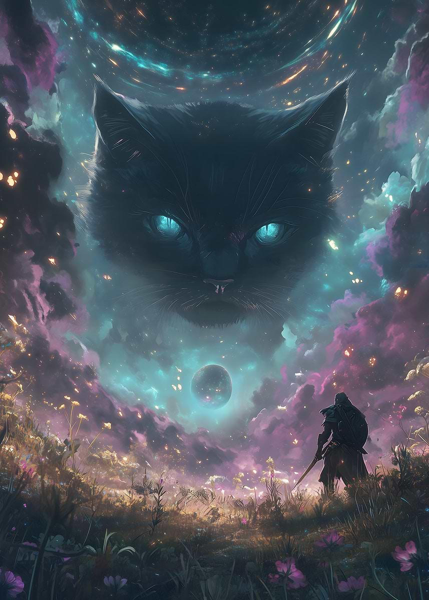'Giant Cat in Galaxy Cosmic Space' Poster, picture, metal print, paint ...