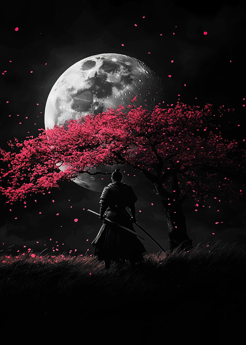 'Samurai Under Full Moon' Poster, picture, metal print, paint by Mollie ...