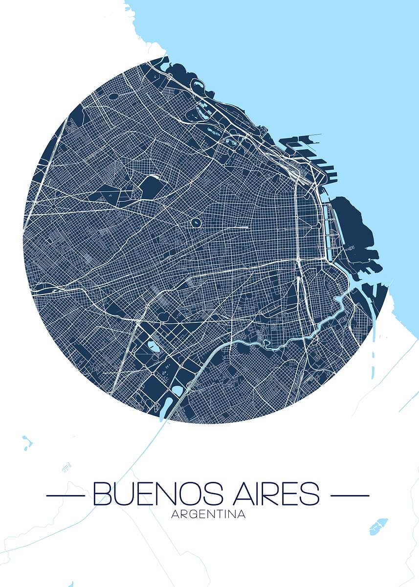 'Buenos Aires City Map' Poster, picture, metal print, paint by ...