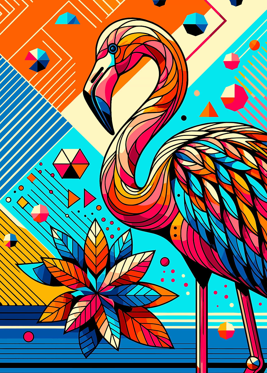 'Geometric Flamingo Art wpap pop art' Poster, picture, metal print ...