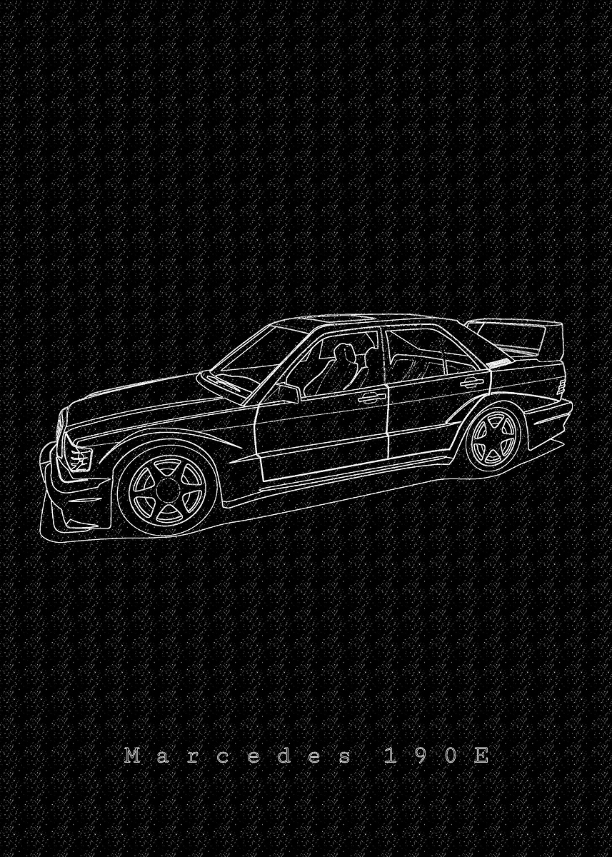 'Mercedes 190E Line Art' Poster, picture, metal print, paint by ipart ...