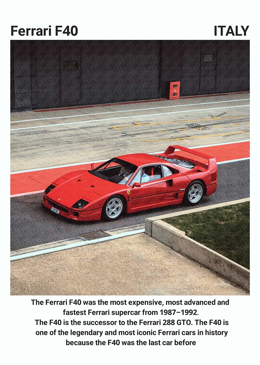 'Ferrari F40 Supercar' Poster, picture, metal print, paint by Brexmore ...
