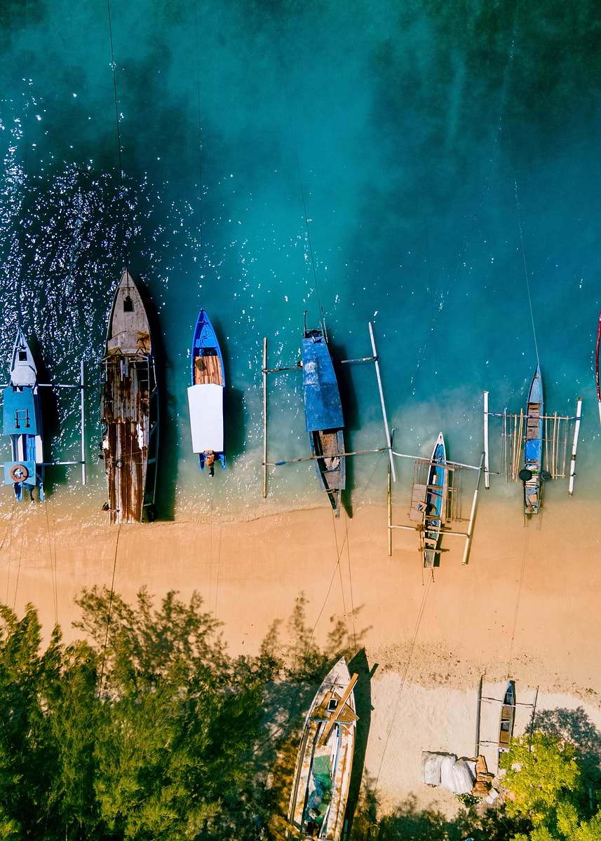 'Boats on a Tropical Beach' Poster, picture, metal print, paint by ...