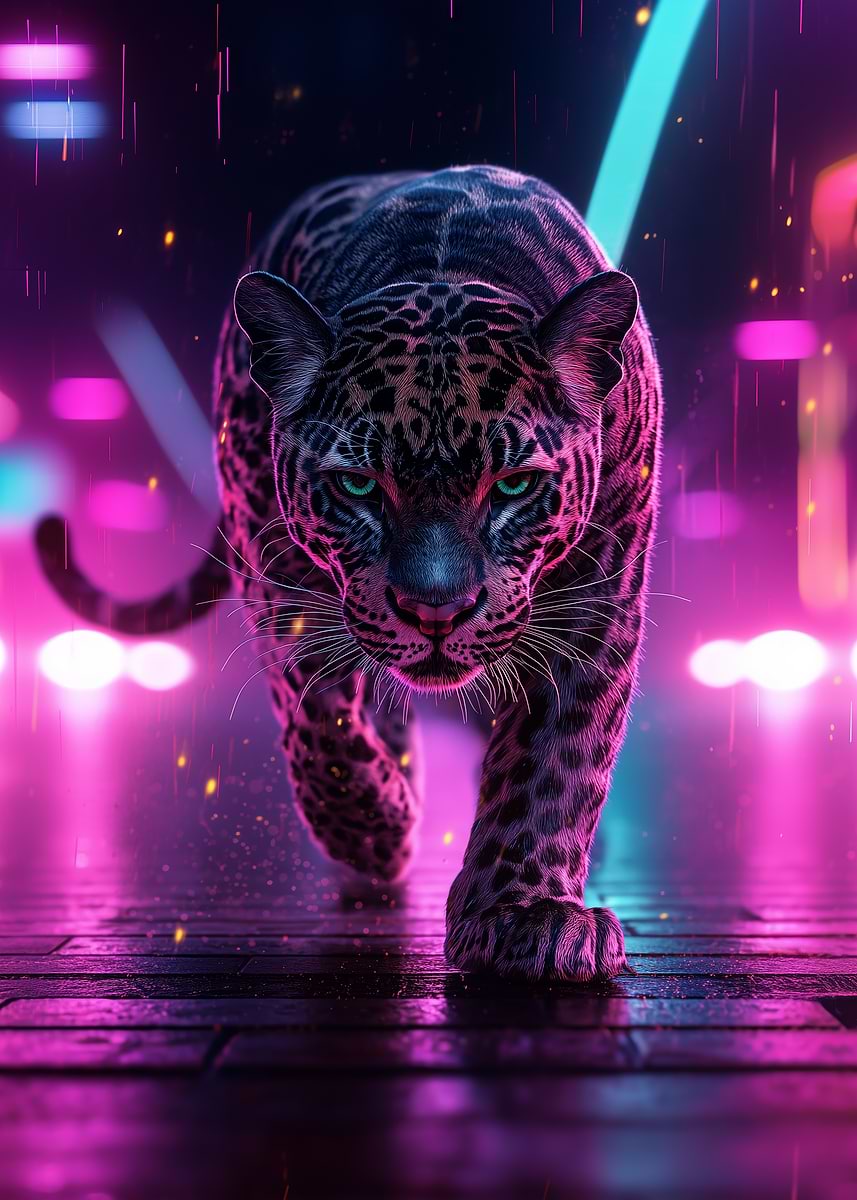 'Neon Jaguar' Poster, picture, metal print, paint by Tesiga | Displate