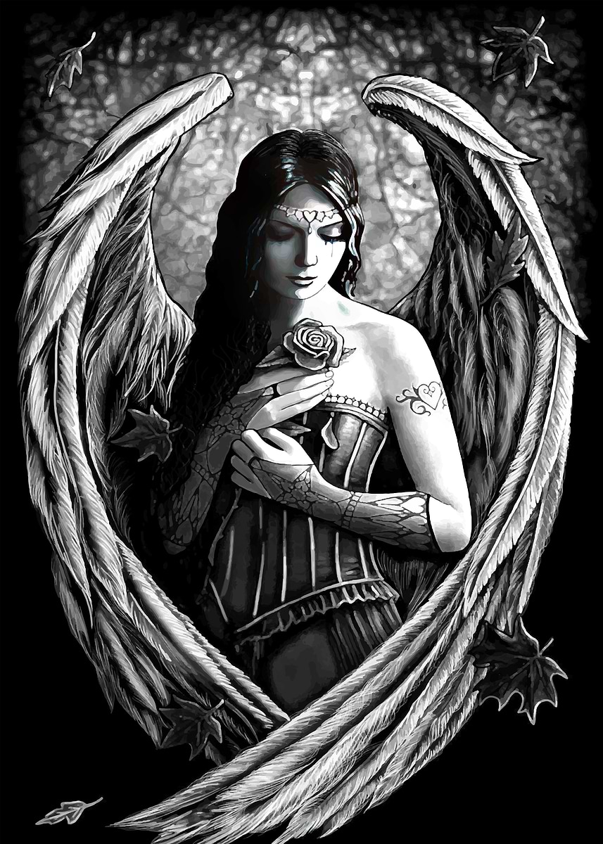 'Angel with Rose' Poster, picture, metal print, paint by ayu art | Displate