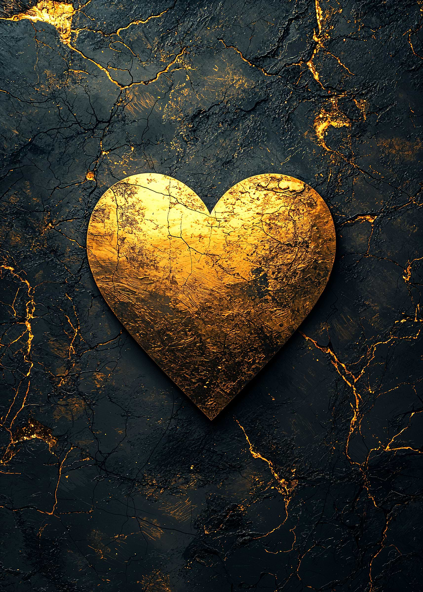 'Golden Heart on Black Marble' Poster, picture, metal print, paint by ...
