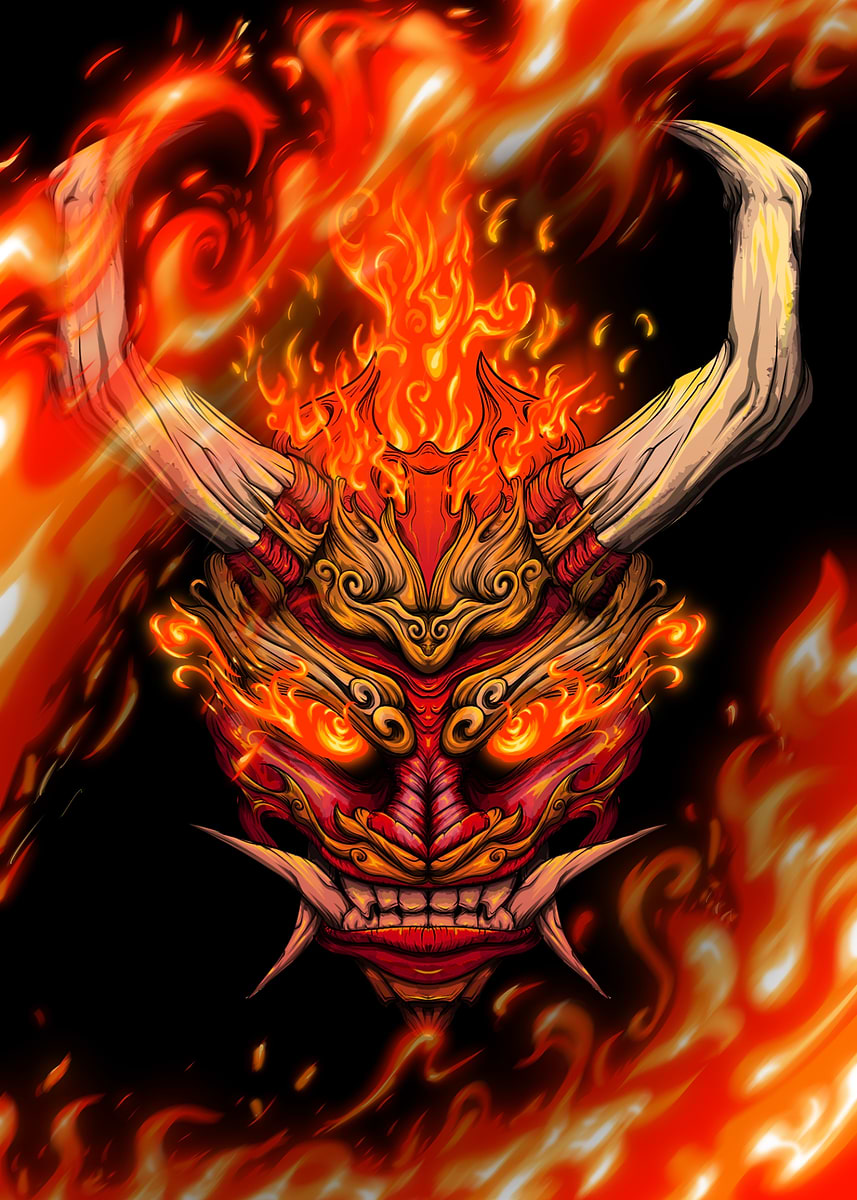 'Fiery Oni Mask' Poster, picture, metal print, paint by Aleksandar ...