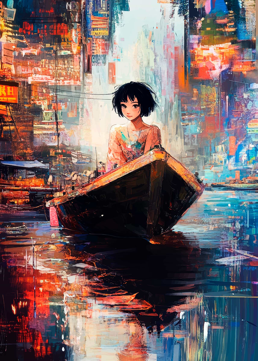 'Anime Girl in Boat' Poster, picture, metal print, paint by designarte ...