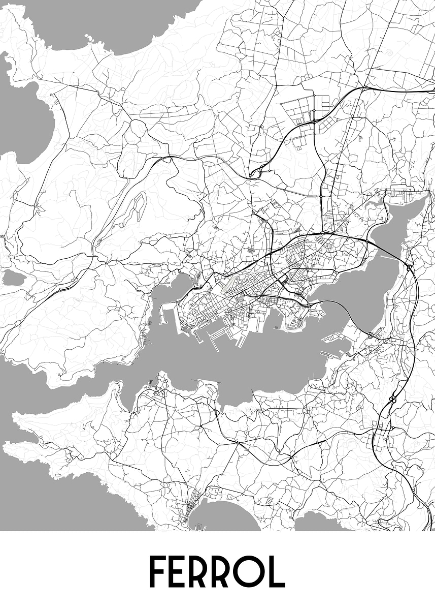 'Ferrol City Map' Poster, picture, metal print, paint by Sam Kal | Displate