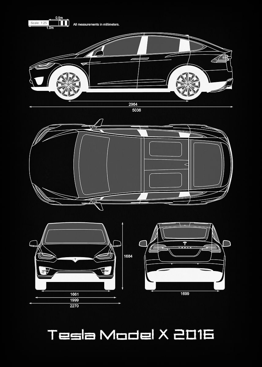 'Tesla Model X 2016' Poster, picture, metal print, paint by Blueprint ...