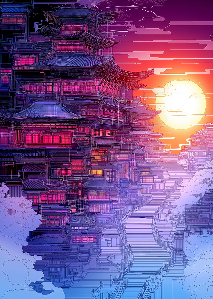 'Japanese Ethereal Sunset' Poster, picture, metal print, paint by Eo ...